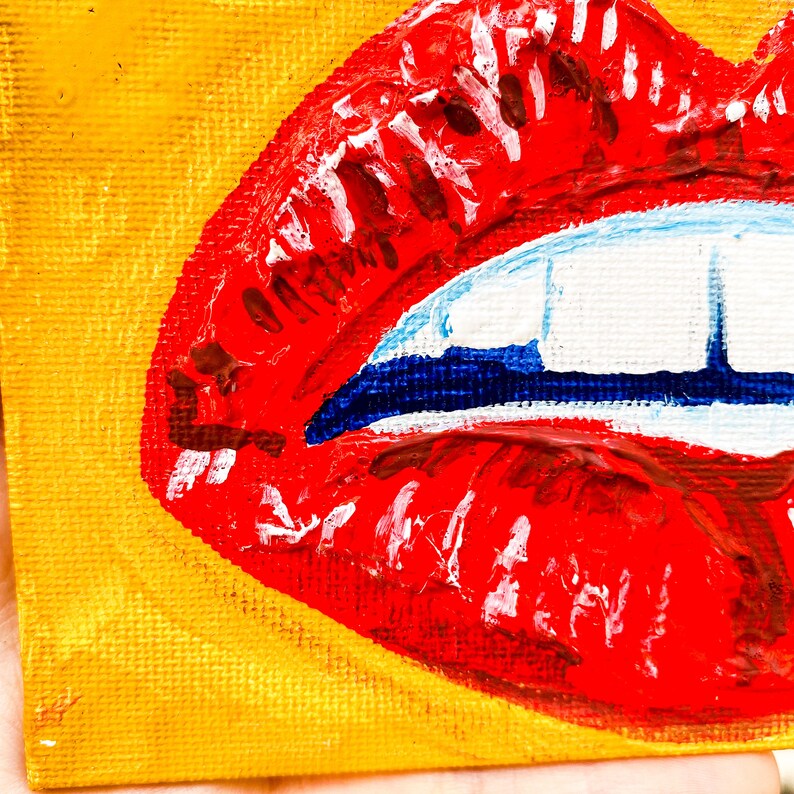 Red Lips Painting Pop Original Art Red Hot Lips Artwork Canvas - Etsy