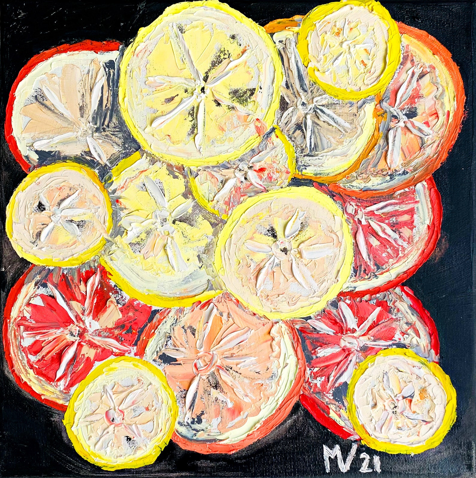 Sliced Citrus Painting 3d Square Lemon Orange Grapefruit Original Art ...