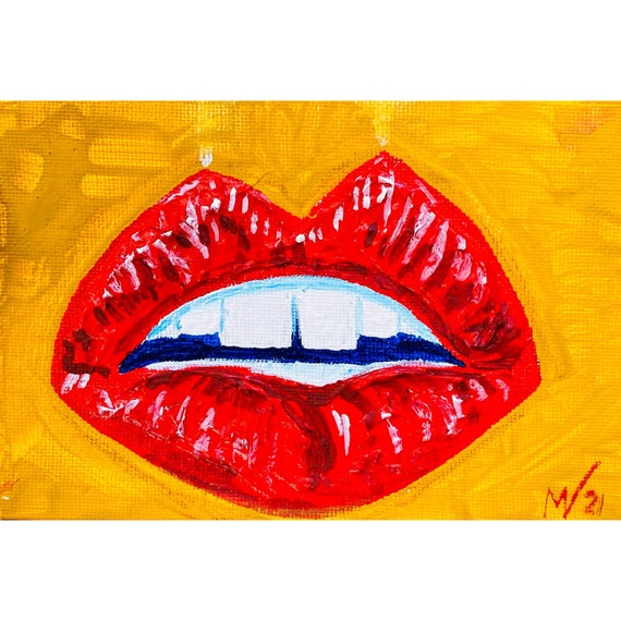 Red Lips Painting Pop Original Art Red Hot Lips Artwork Canvas | Etsy