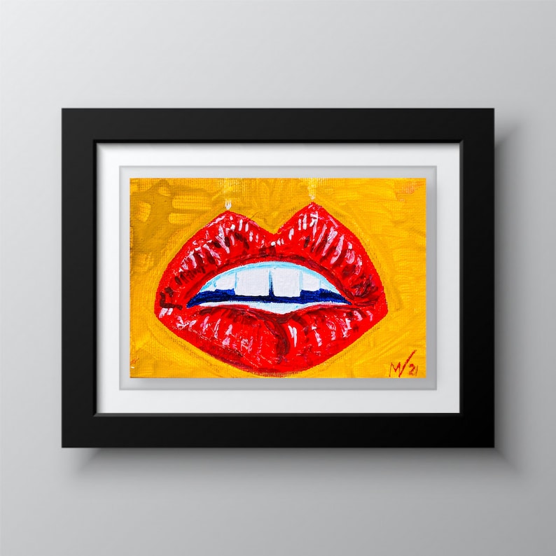 Red Lips Painting Pop Original Art Red Hot Lips Artwork Canvas - Etsy