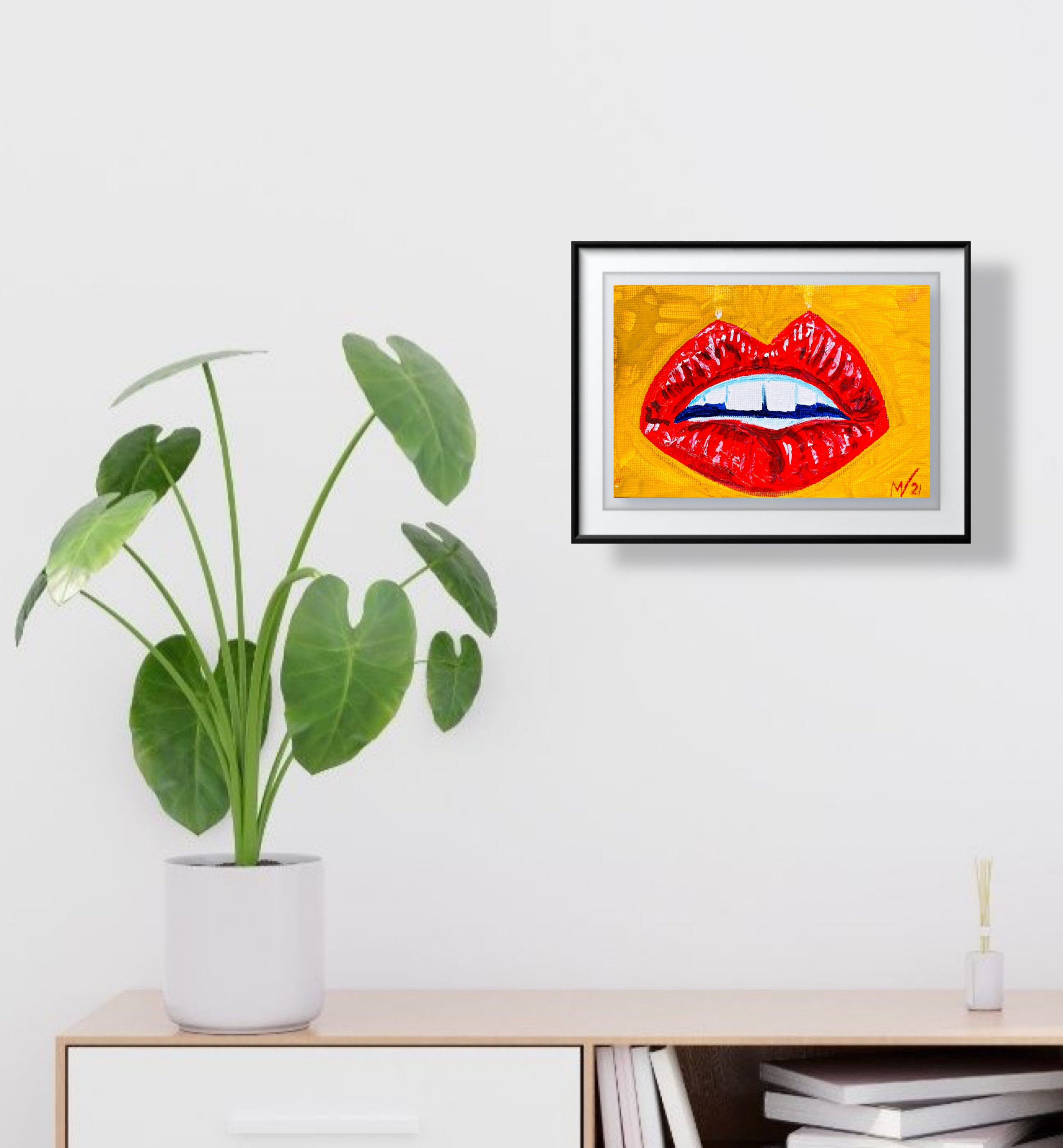 Red Lips Painting Pop Original Art Red Hot Lips Artwork Canvas - Etsy
