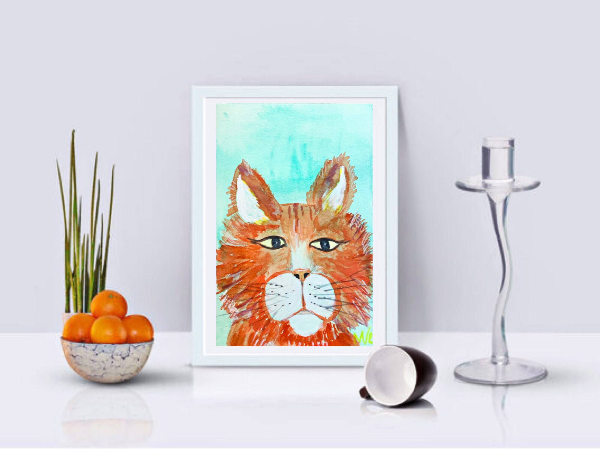 Cat Art Orange Portrait Painting Original Watercolor Painting Pet ...