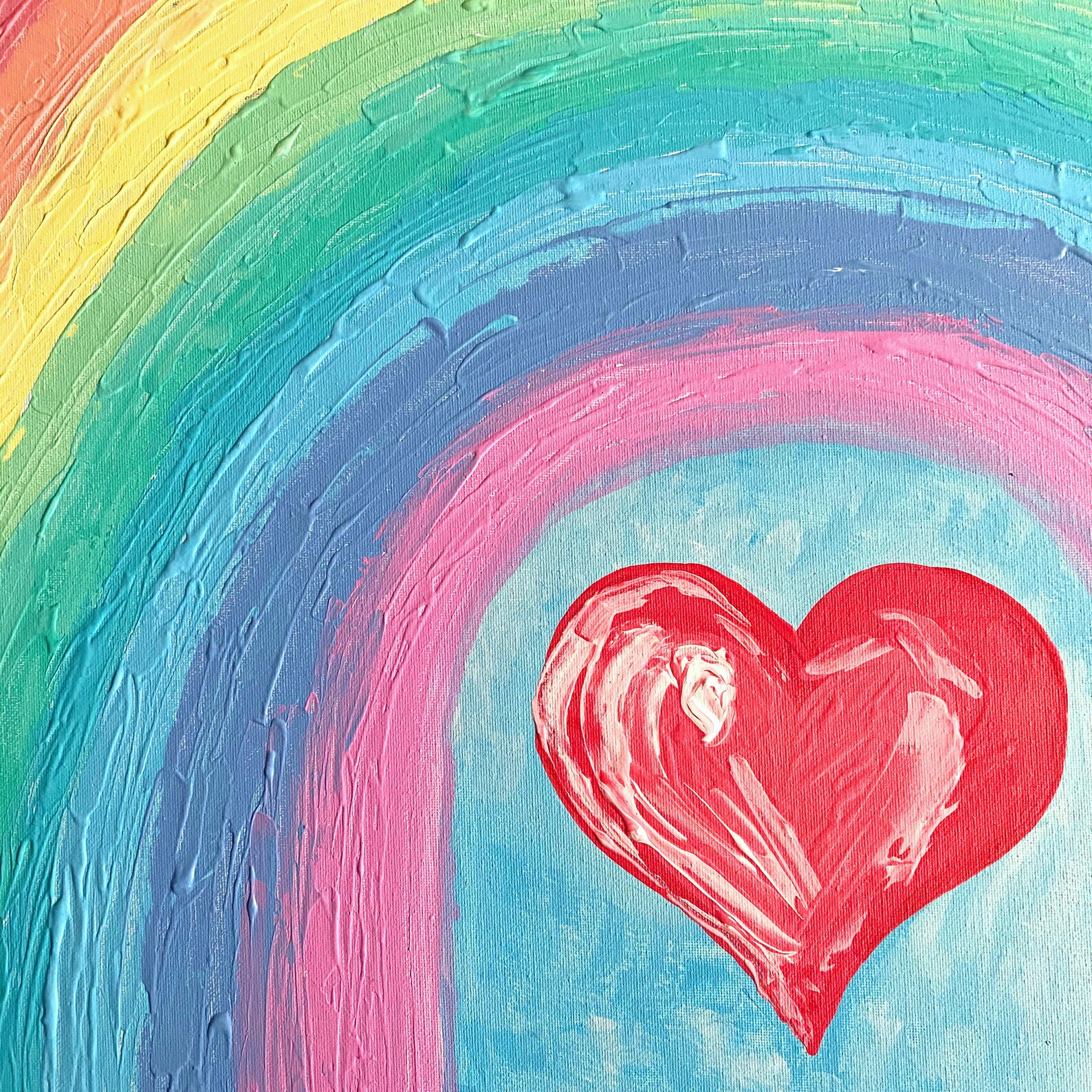 Rainbow & Heart Wall Art Original Painting Canvas Art Abstraction ...