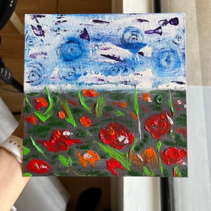 Kandinsky Flowers Style Painting Roses Original Art 8x8 in Small Floral ...