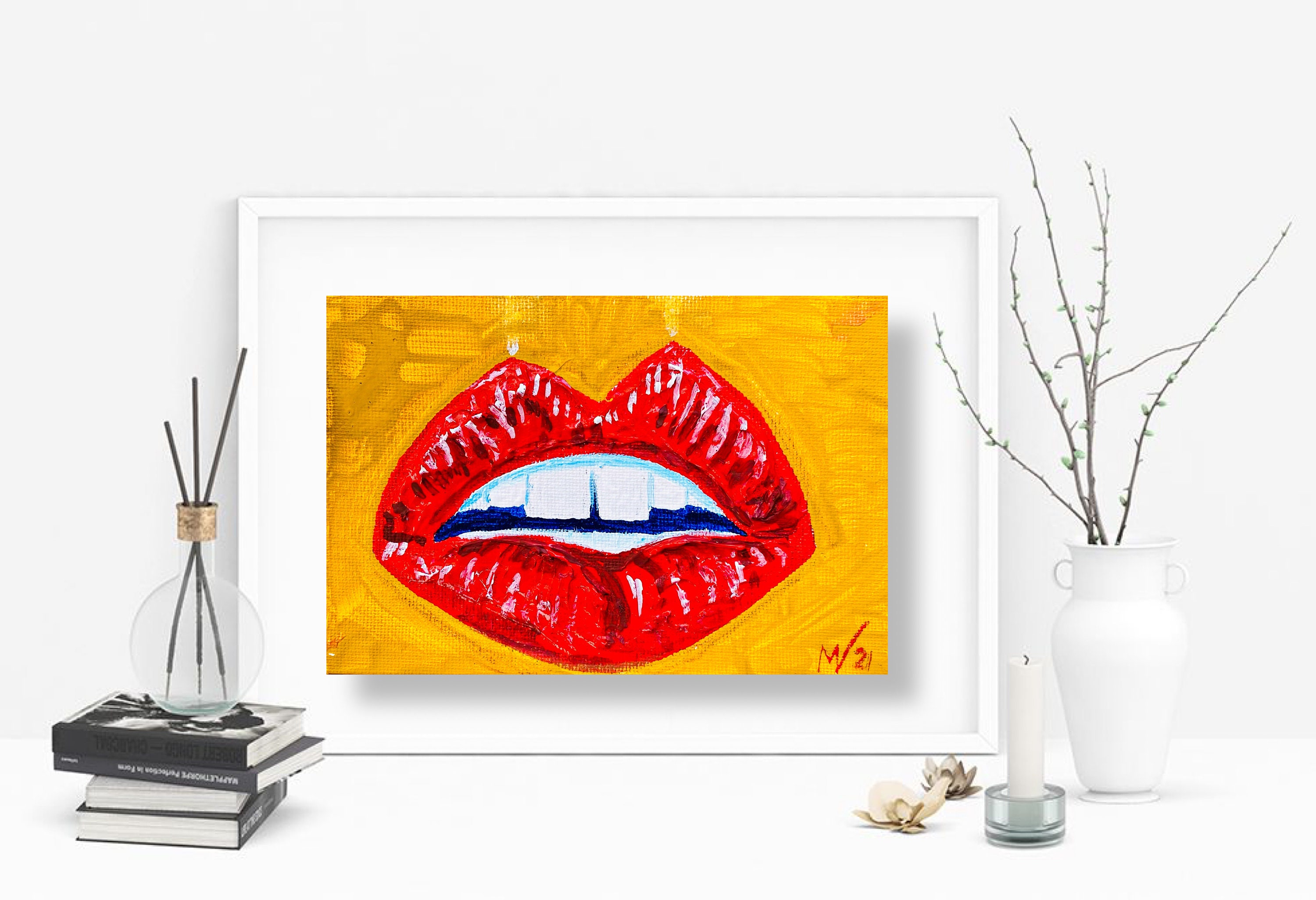 Red Lips Painting Pop Original Art Red Hot Lips Artwork Canvas - Etsy