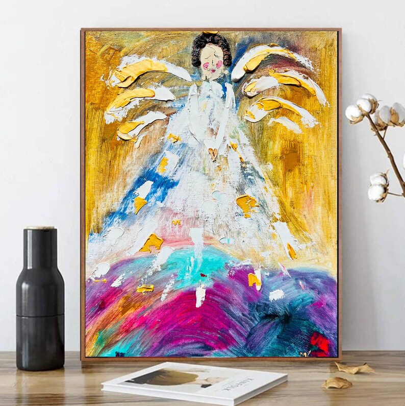 Angel Painting Religious Original Art Angel Happiness Artwork - Etsy