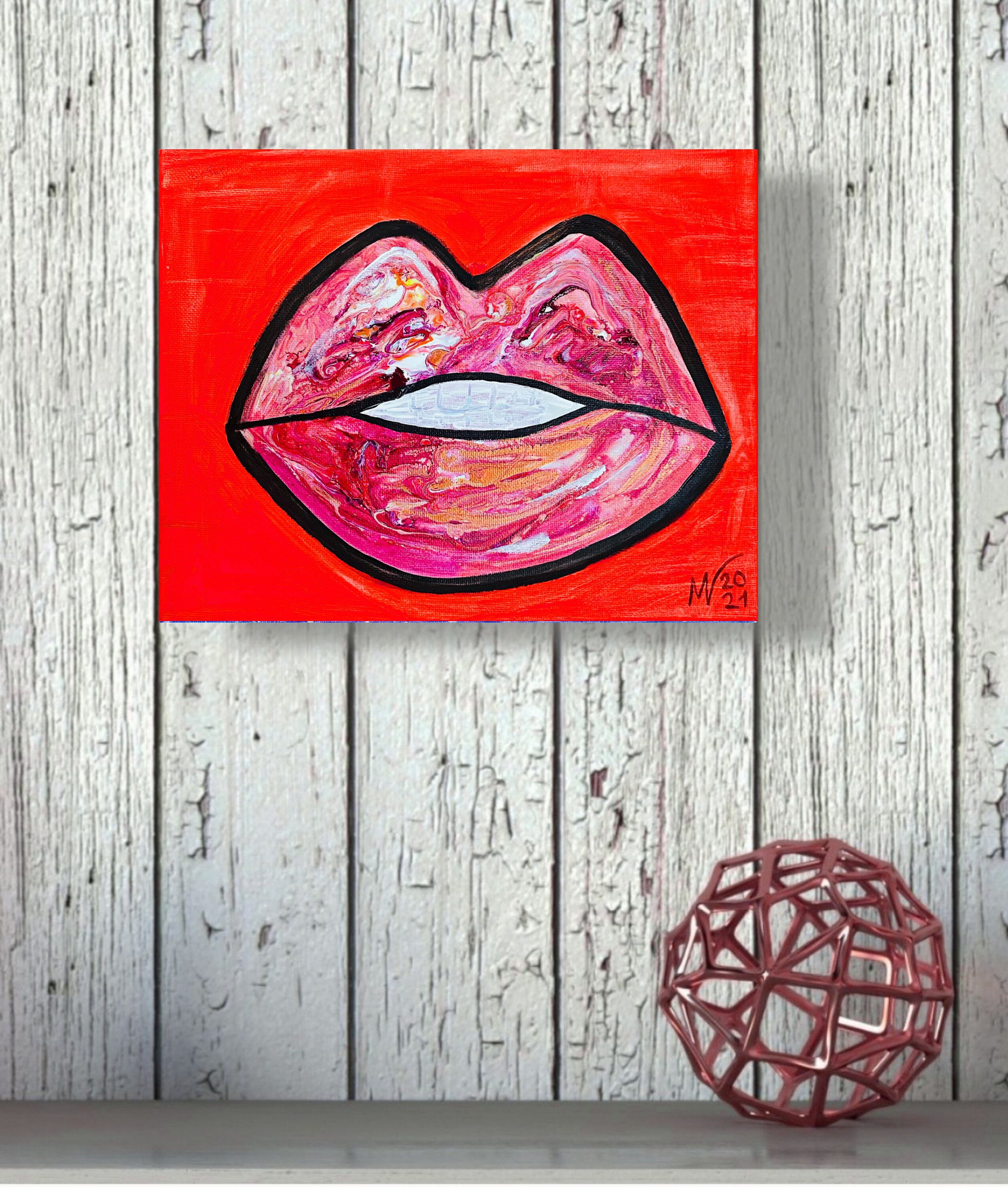 Lips Painting Pour Pop Original Art Fluid Art Hot Lips Artwork - Etsy