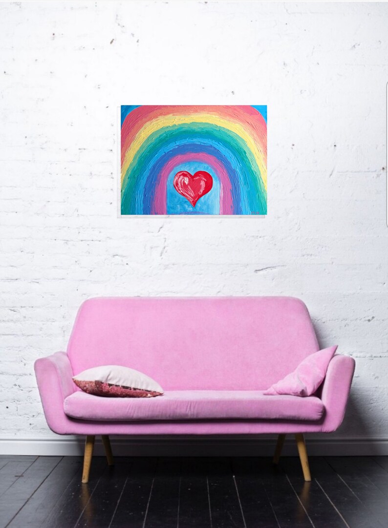 Rainbow & Heart Wall Art Original Painting Canvas Art Abstraction ...