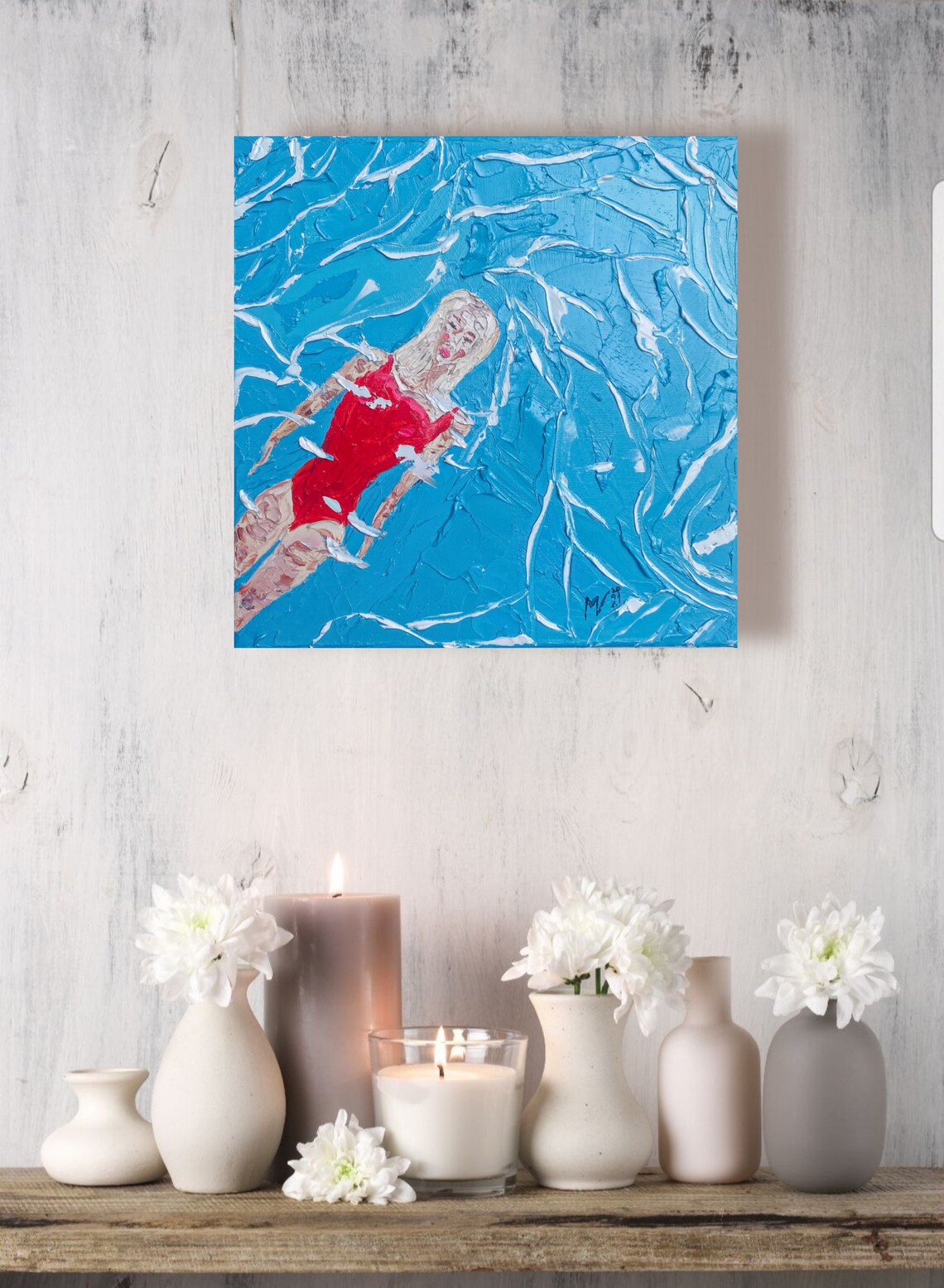 Swimming Pool Painting Swimmer Original Art Impasto Oil Canvas - Etsy
