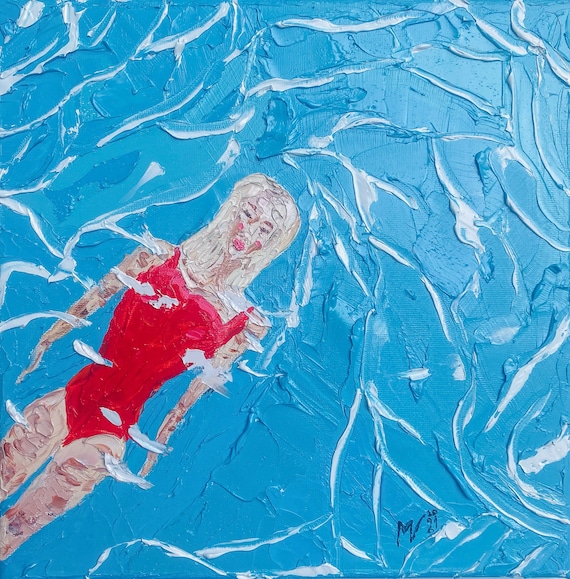Swimming Pool Painting Swimmer Original Art Impasto Oil Canvas - Etsy
