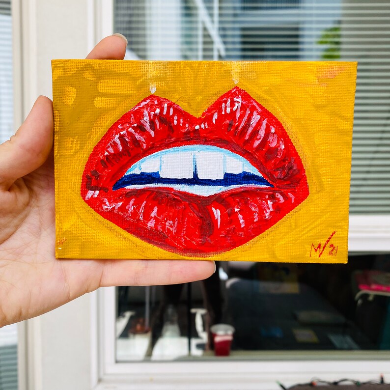 Red Lips Painting Pop Original Art Red Hot Lips Artwork Canvas - Etsy