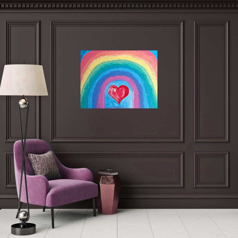 Rainbow & Heart Wall Art Original Painting Canvas Art Abstraction ...