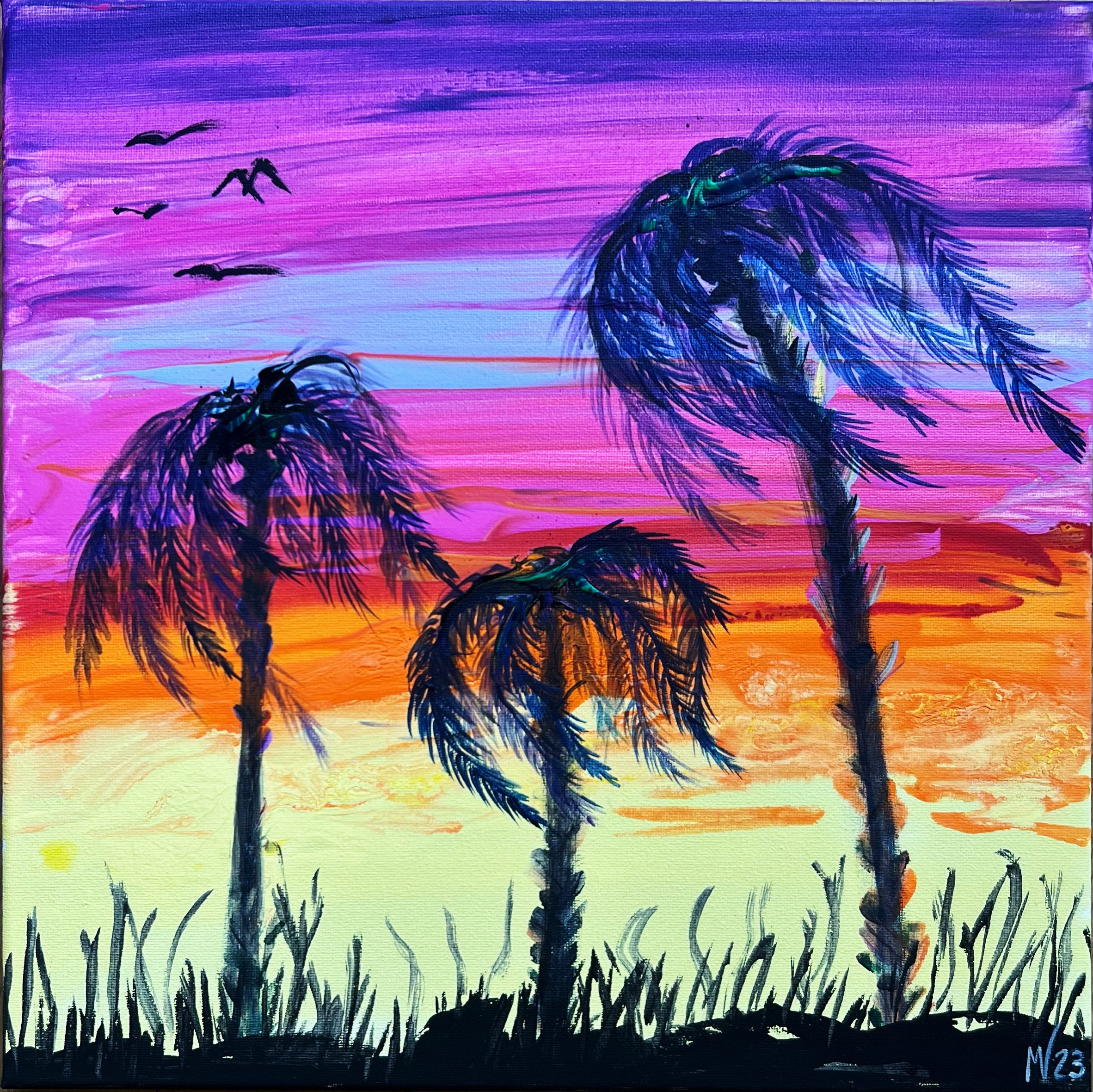 Paintings Of Sunsets With Trees
