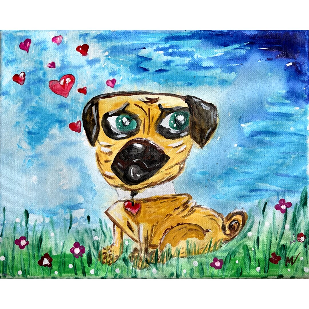 Pug Dog Painting Original Artwork Deco Furry Friends Art Pet Painting ...