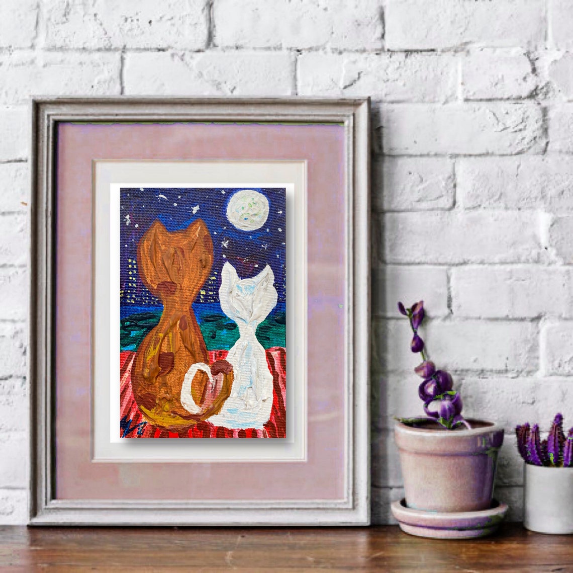 Cats Painting Romantic Original Art Loving Couple Artwork - Etsy
