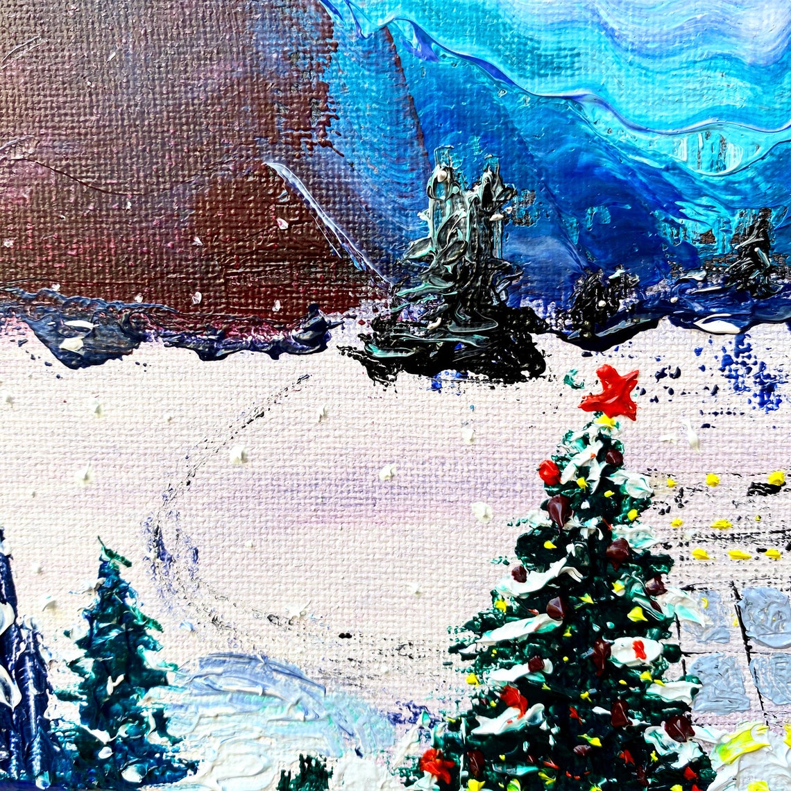 Alaska Painting Christmas Tree Original Art Northern Lights - Etsy