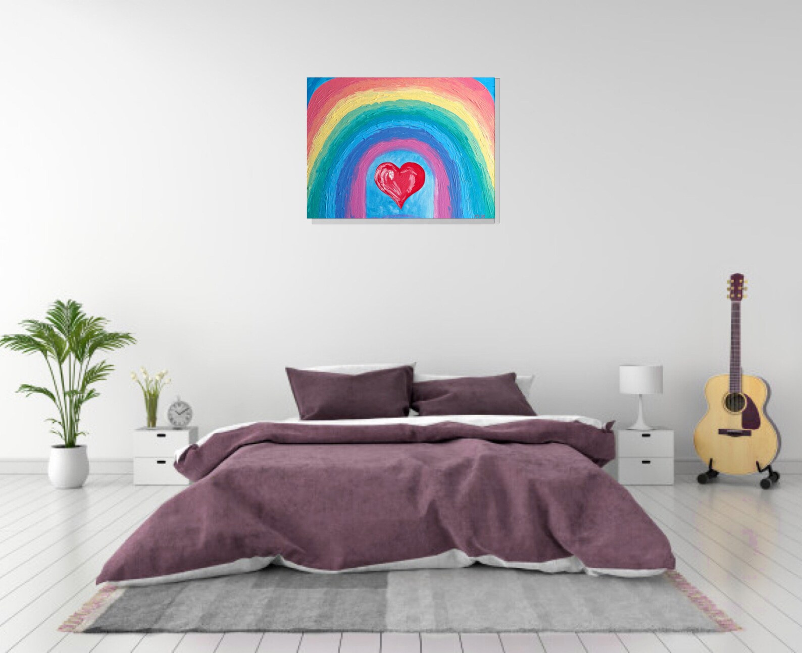 Rainbow & Heart Wall Art Original Painting Canvas Art Abstraction ...
