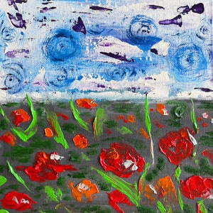 Kandinsky Flowers Style Painting Roses Original Art 8x8 in Small Floral ...