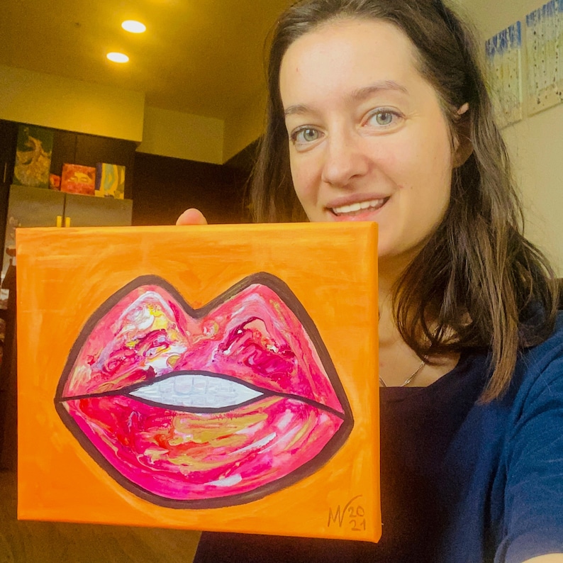 Lips Painting Pour Pop Original Art Fluid Art Hot Lips Artwork Canva ...