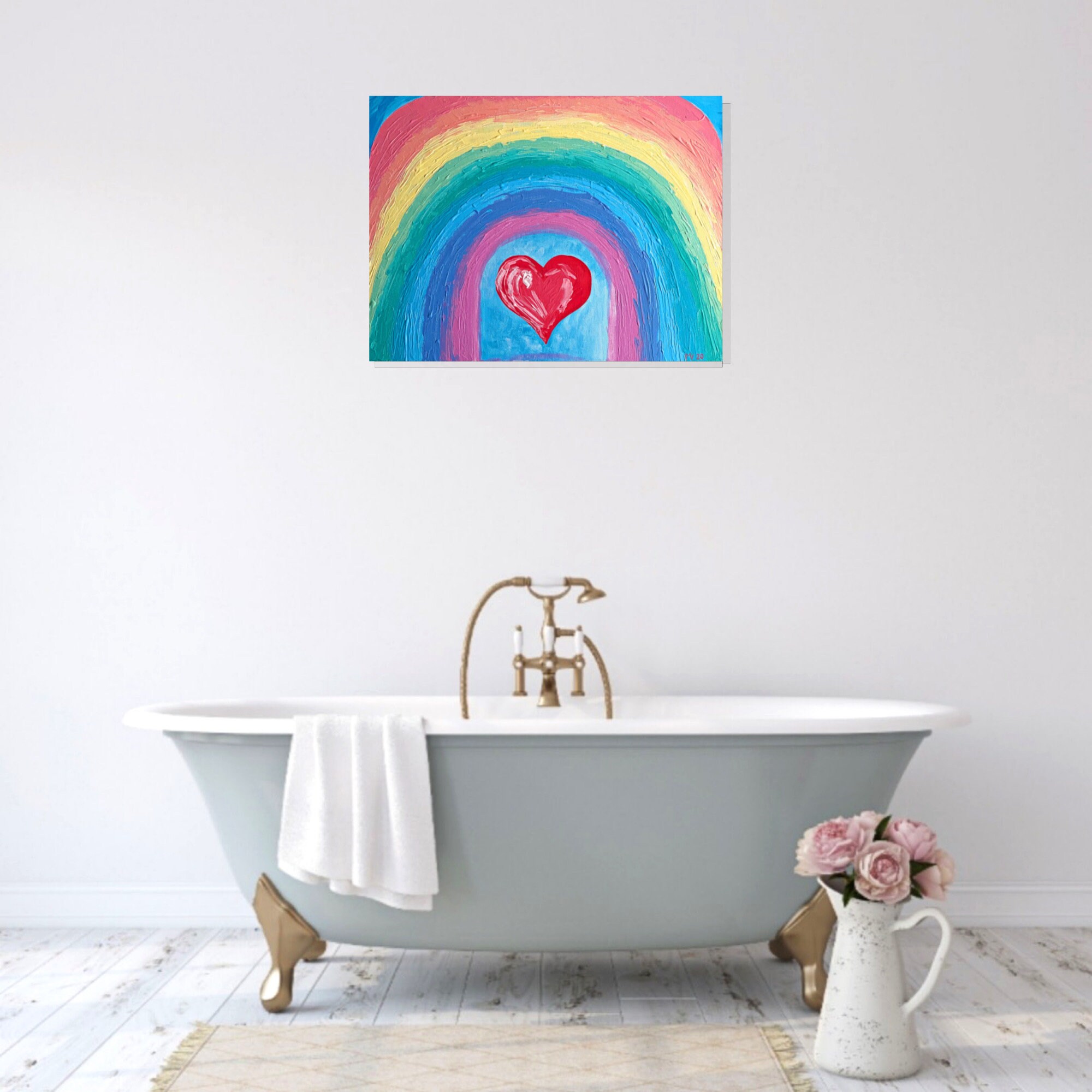 Rainbow & Heart Wall Art Original Painting Canvas Art | Etsy