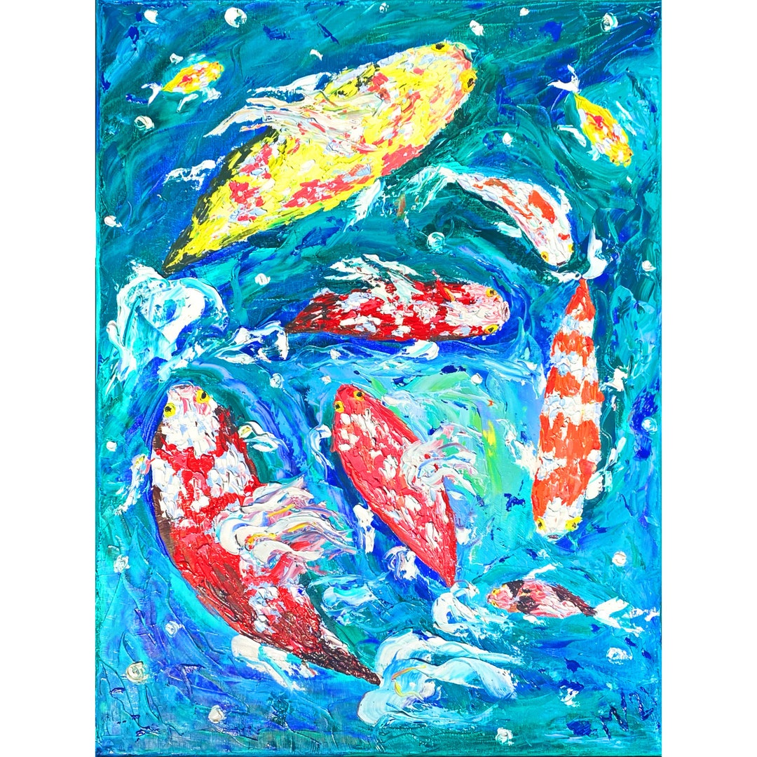 Painting of 9 Koi Fish Original Art Impasto Oil Painting - Etsy