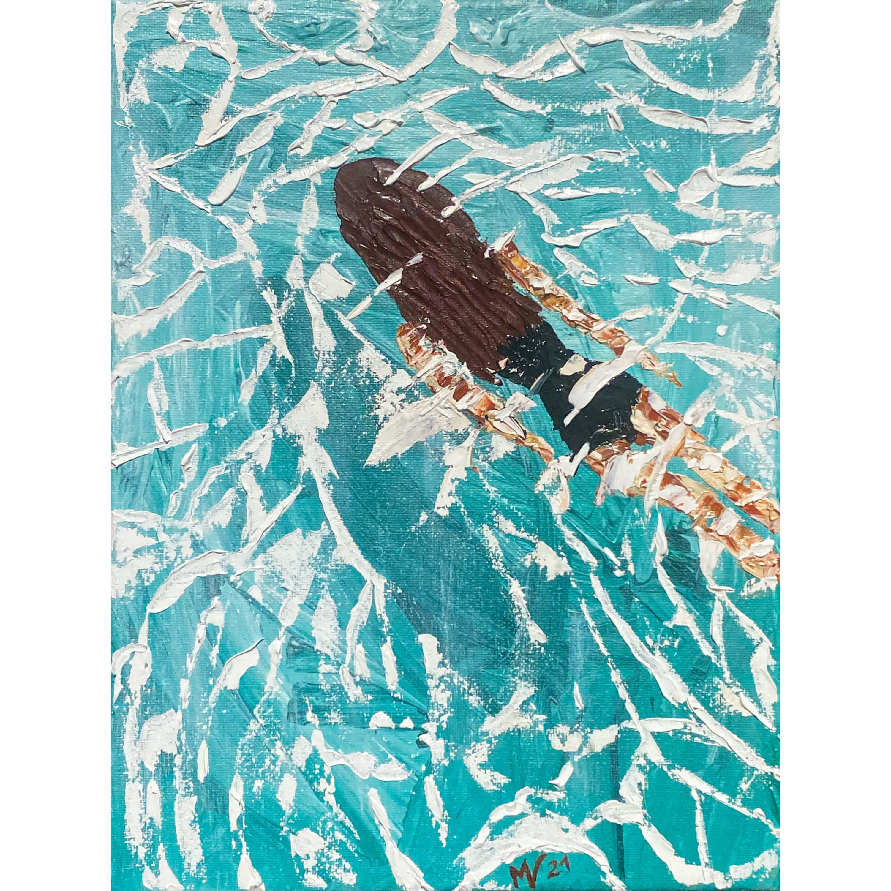 Underwater Swimmer Painting Pool Original Art Oil Canvas Artwork ...