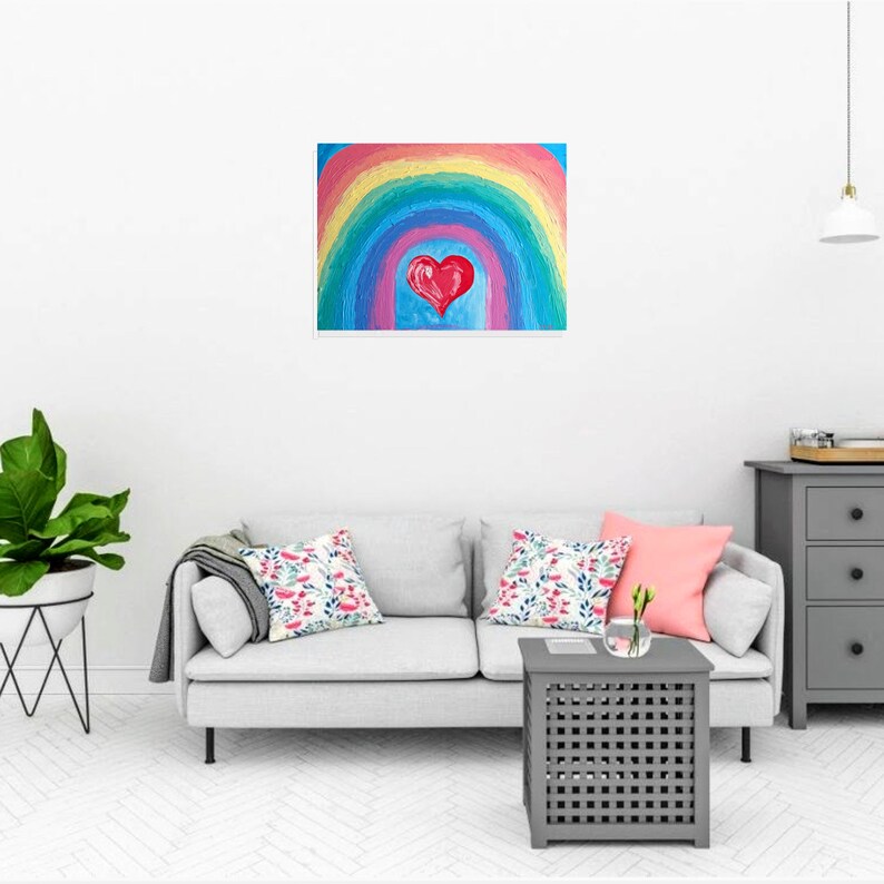 Rainbow & Heart Wall Art Original Painting Canvas Art Abstraction ...
