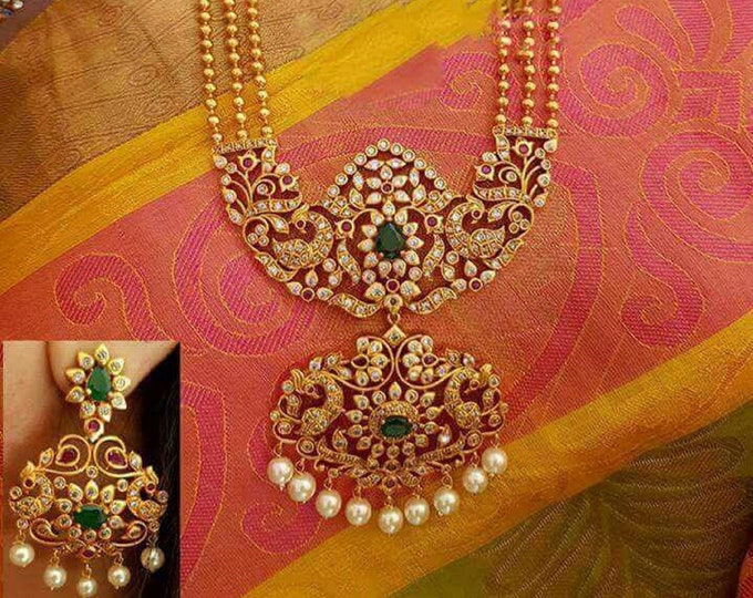 Traditional Gold Plated Antique Temple Jewellery Necklace Set With ...
