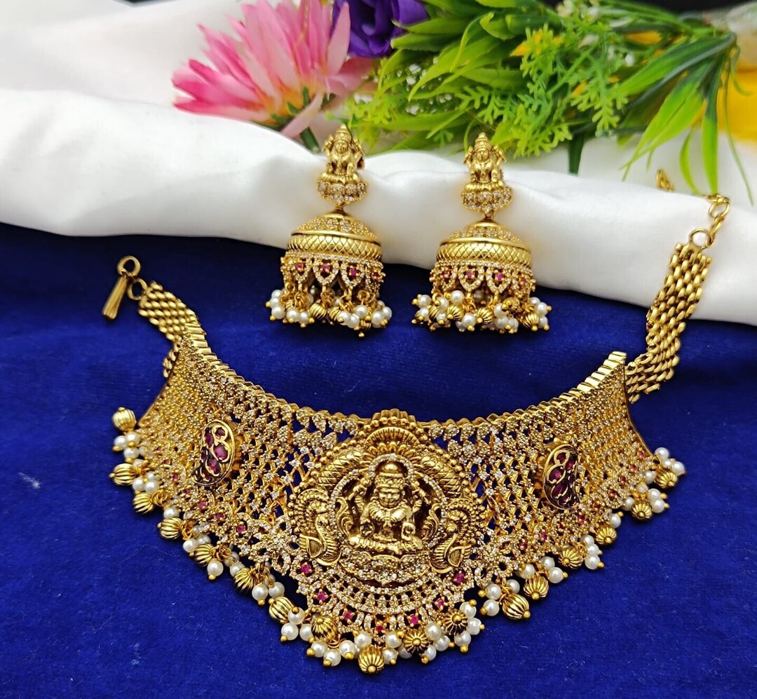Beautiful Broad Chain Lakshmi Mesh Chokers on Sale for Wedding Festive ...