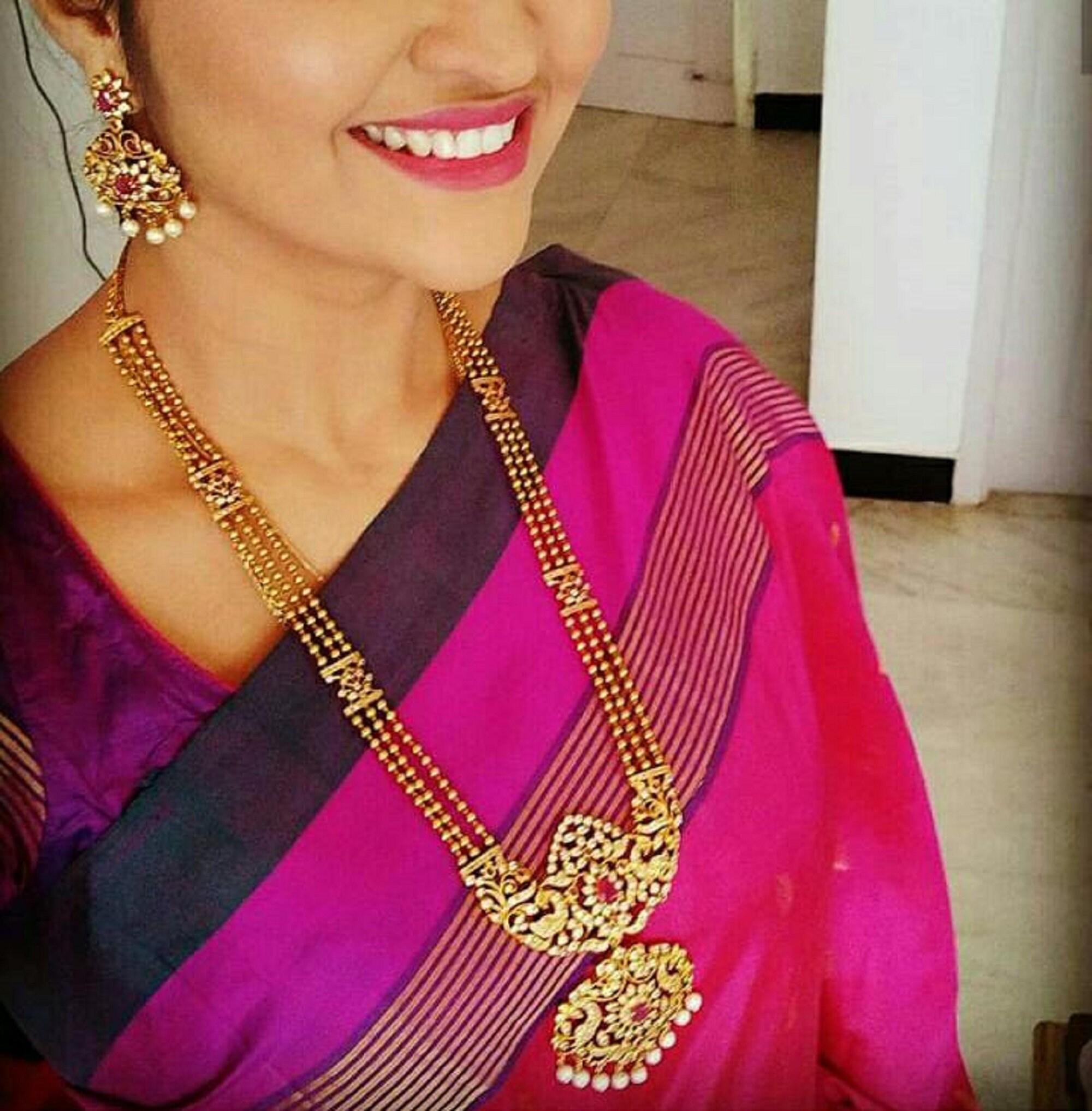 Traditional Gold Plated Antique Temple Jewellery Necklace Set With ...