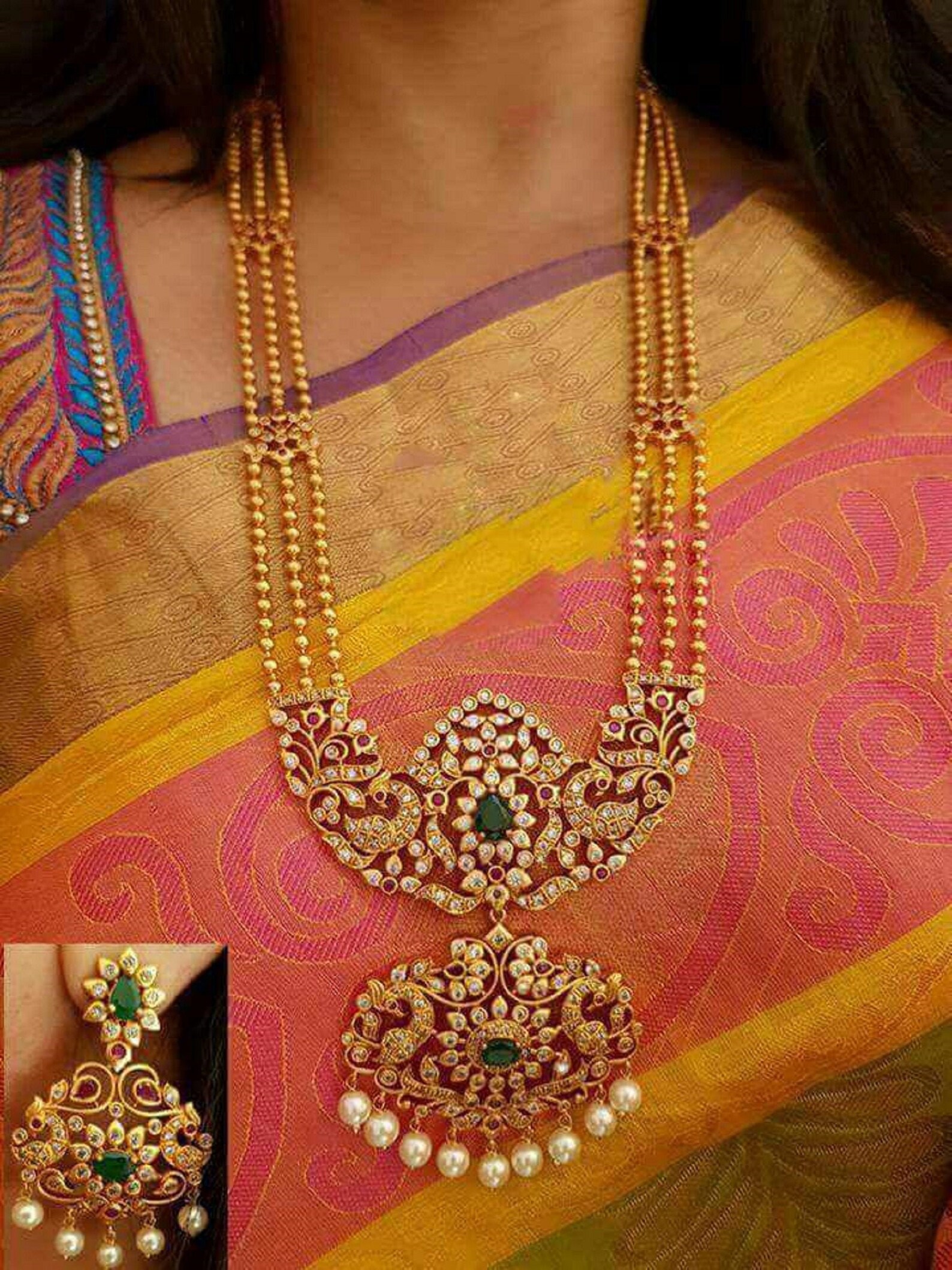 Traditional Gold Plated Antique Temple Jewellery Necklace Set With ...