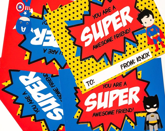 Super Hero Valentines - Cute Super Hero - Printable Valentines - Super ...