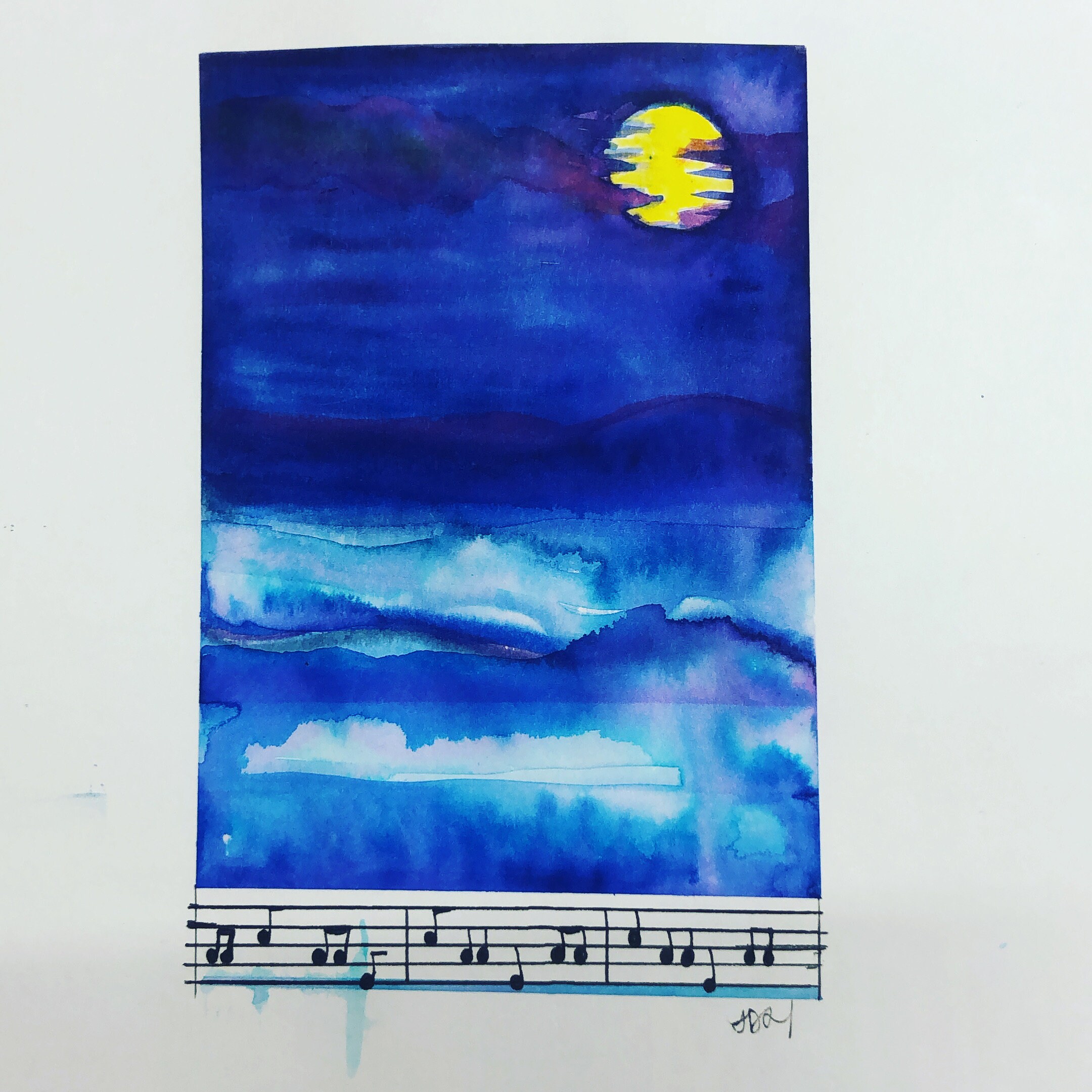 Music Notes and Moon 8x8" Watercolor Art Print - Etsy