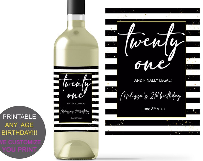 21st Birthday Wine Label, Pineapple Birthday Label, Twenty One and ...