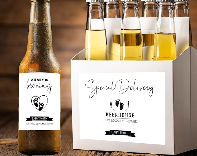 Baby Announcement Beer Label With Optional Carrier • A Baby is Brewing ...