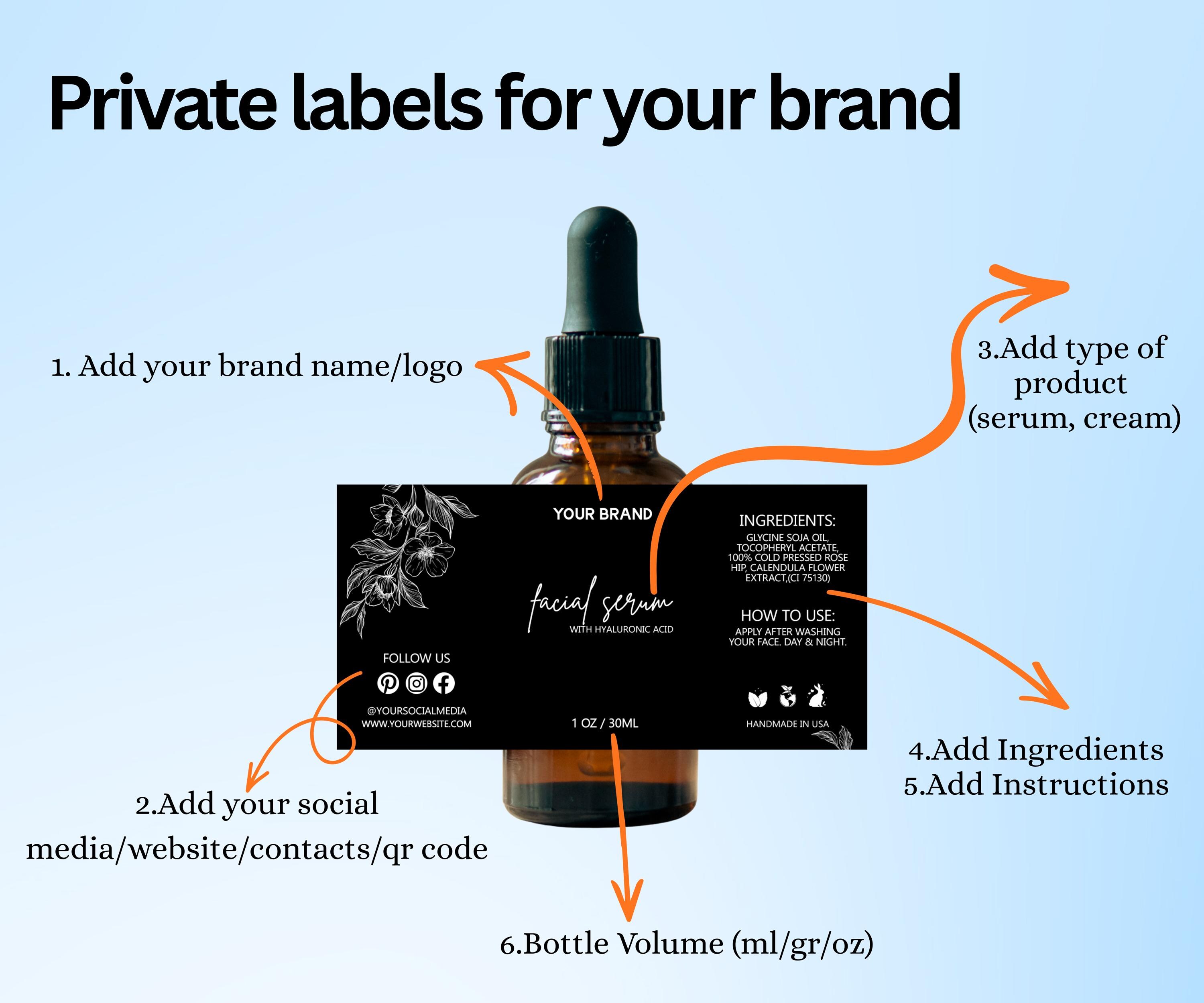 Custom Cosmetic Labels, Dropper Bottle Label Design Template, Wrap ...
