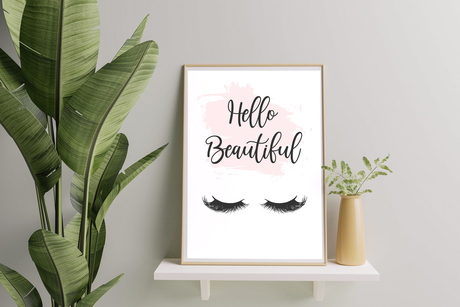 Hello Beautiful Wall Art Print Sign, Eye Lashes Fashion Print, Blush ...
