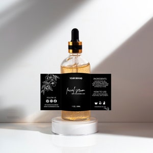 Custom Cosmetic Labels, Dropper Bottle Label Design Template, Wrap ...