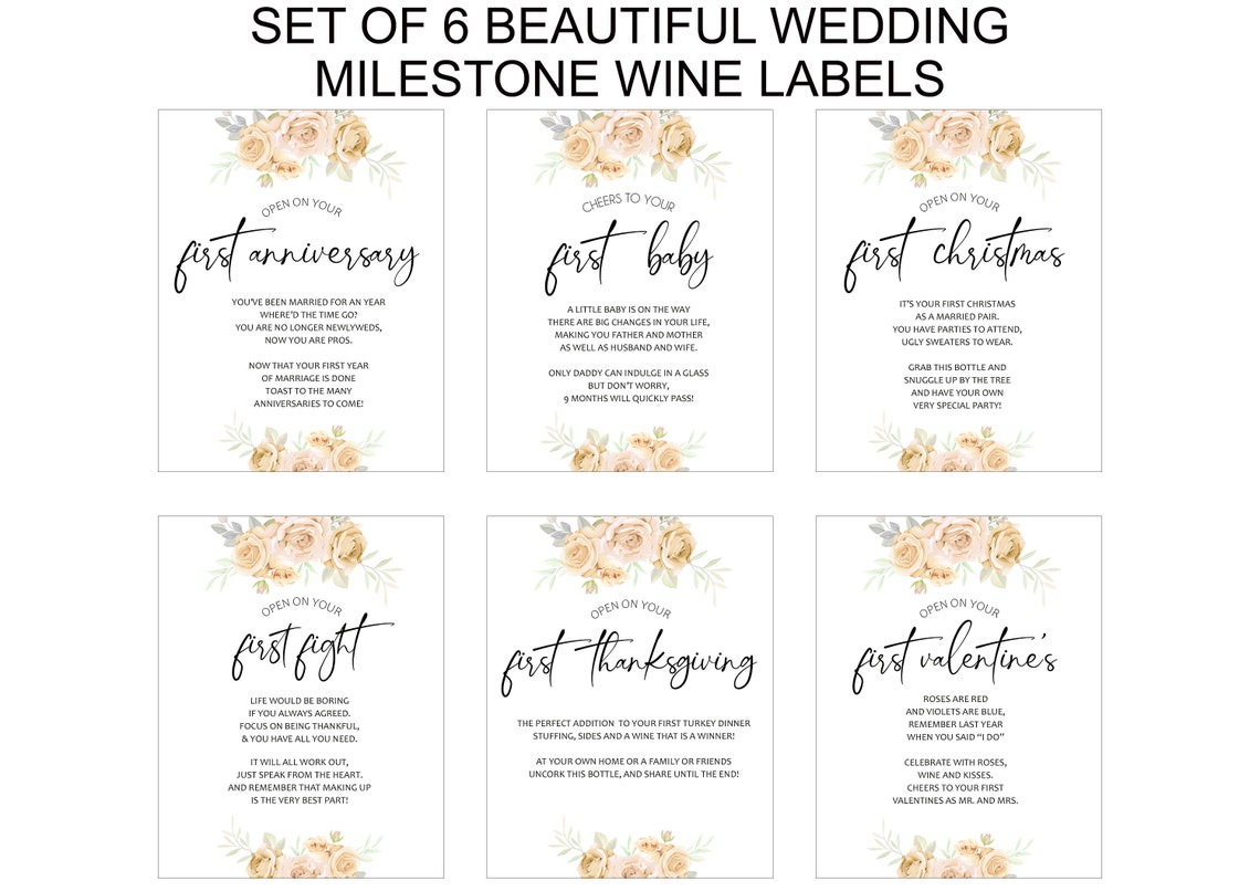 Wedding Milestone Wine Labels Stickers Blush Wedding Gift Wine | Etsy