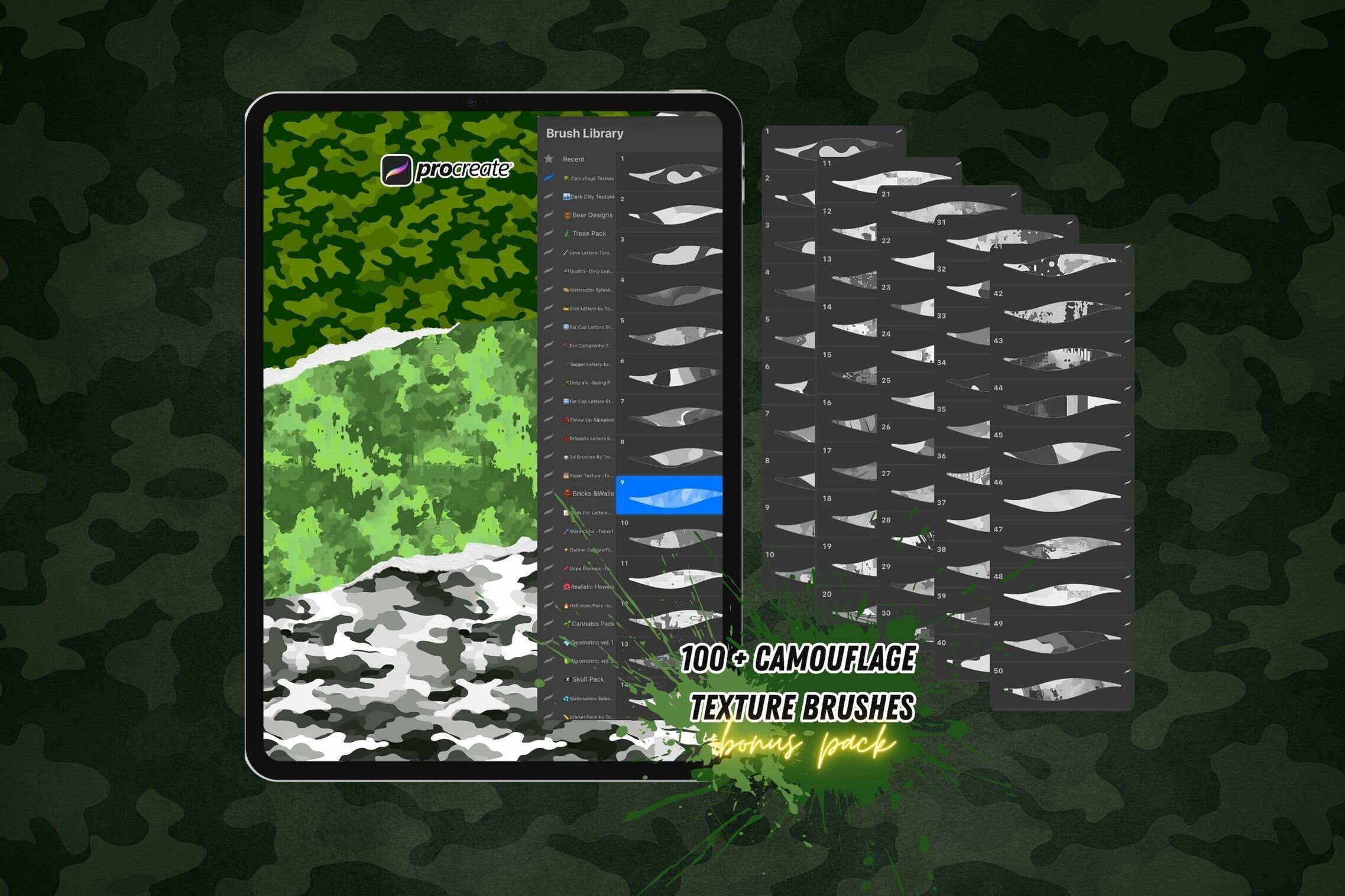 100 + Camouflage Textures for Procreate - Endless Seamless Military and ...