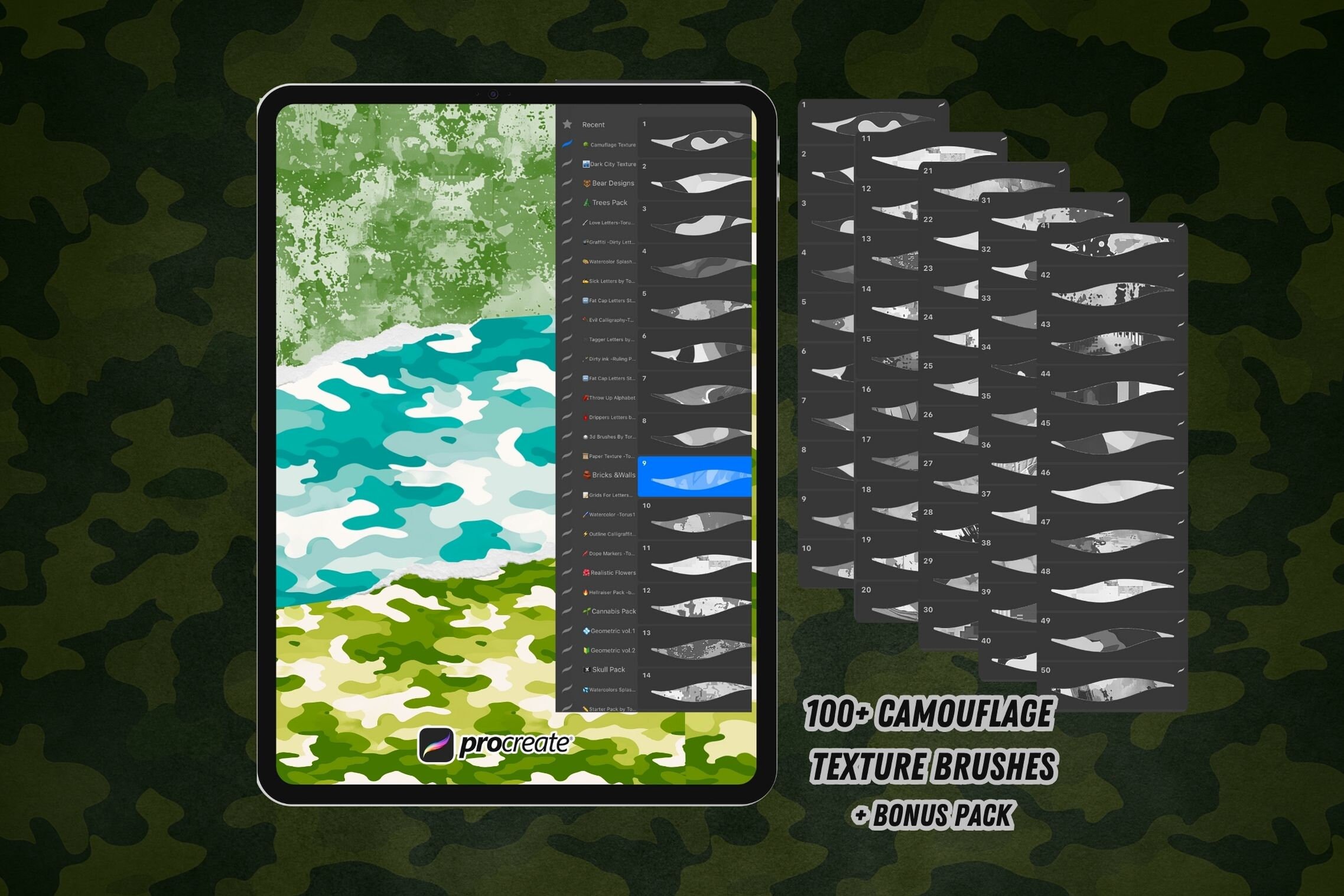 100 + Camouflage Textures for Procreate - Endless Seamless Military and ...