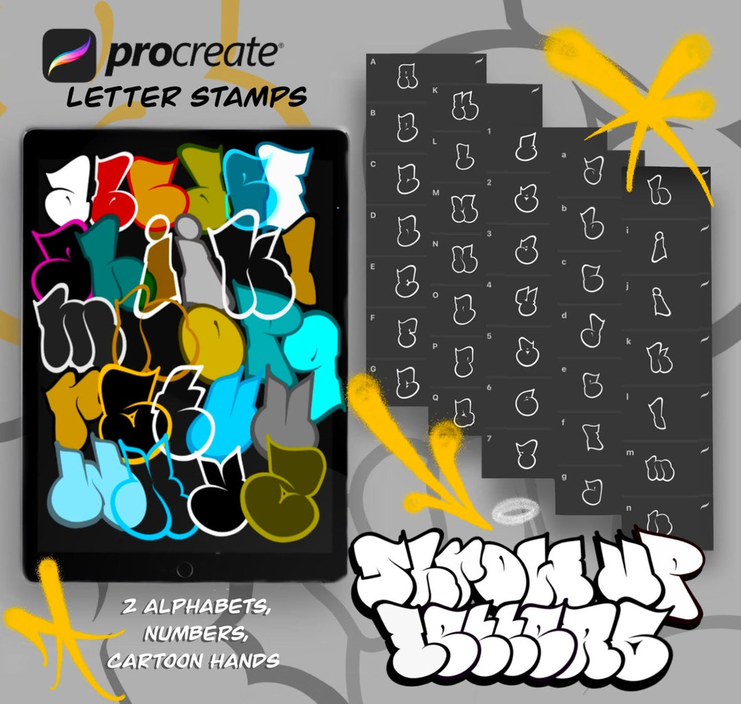 Throw up Letters for Procreate- Stamps ( 2 Alphabets + Numbers) - Etsy ...