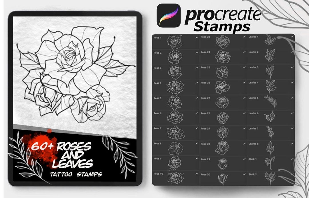 60+ Rose Tattoo Brushes, Procreate Stamps, Tattoo Design - Etsy