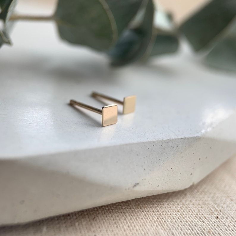 Tiny Square Earring Studs 9ct Gold Studs 3mm Square Stud - Etsy