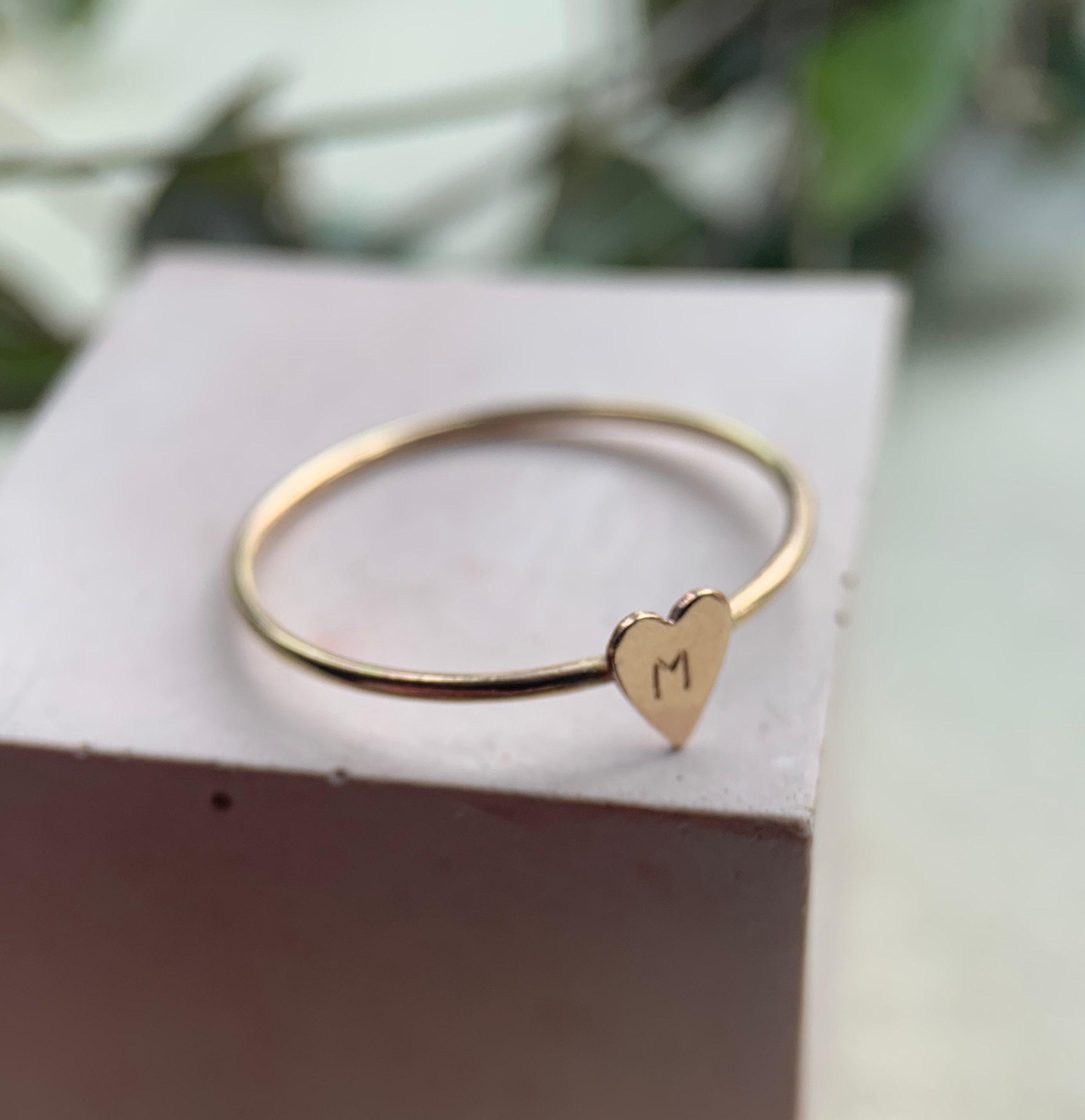 Heart Initial Ring Personalised Ring Heart Ring Stacking - Etsy UK