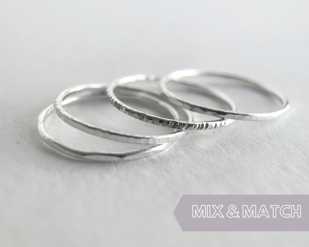 Silver Skinny Stacking Rings, Mix and Match Stacker Set, Dainty Rings ...