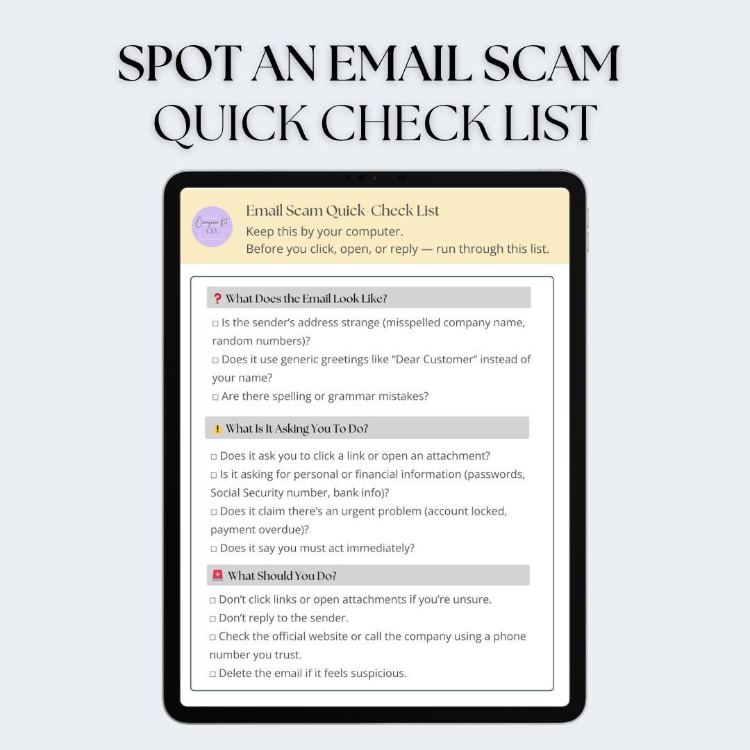Email Scam Quick-check List | Printable for Seniors - Etsy
