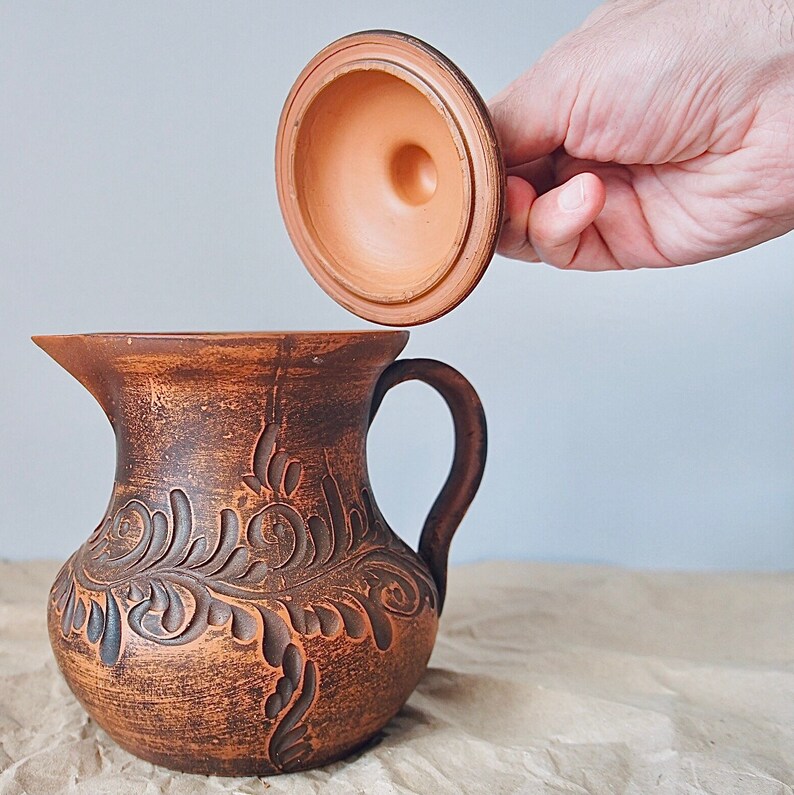 Pottery Pitcher With Lid, Wine Jug, Water Pitcher, Ceramic Vessel ...