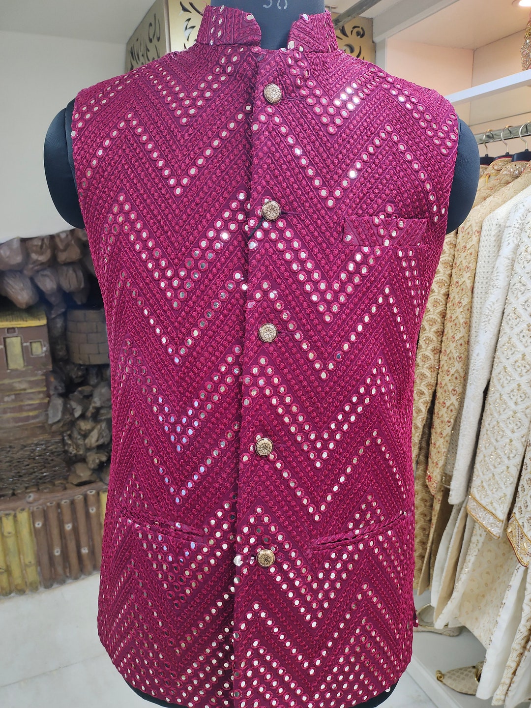Indian Handmade Traditional Mirrorwork Wedding Wear Nehru Jackets for ...