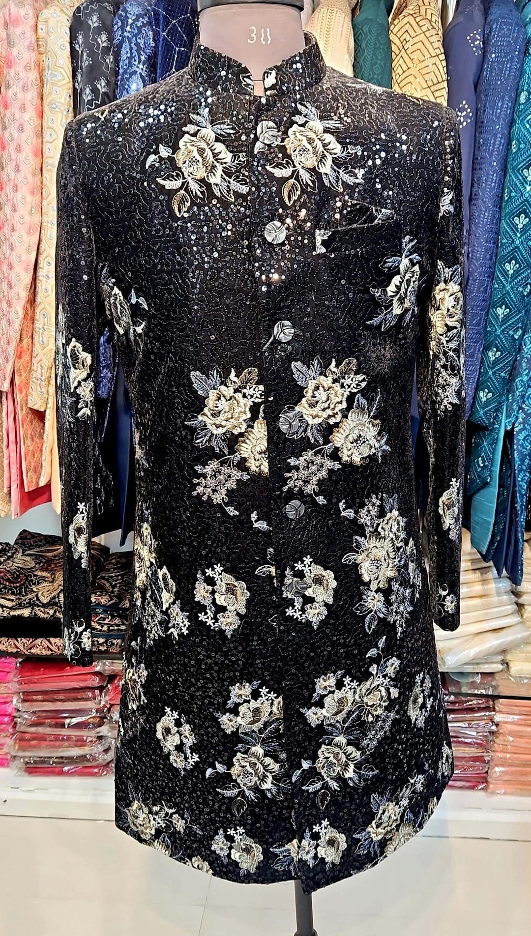 Customized Valve Black Sherwani for Men, Indowestern Wedding Sherwani ...